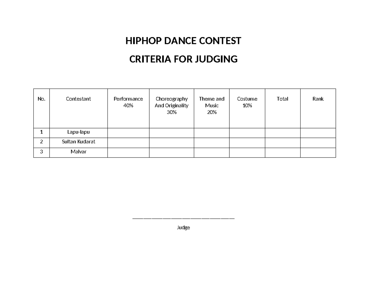 Hiphop Dance Contest Criteria - HIPHOP DANCE CONTEST CRITERIA FOR ...