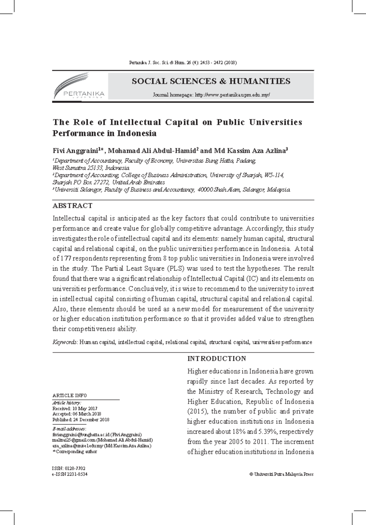 The Role of Intellectual Capital on Public Universities - Pertanika J ...