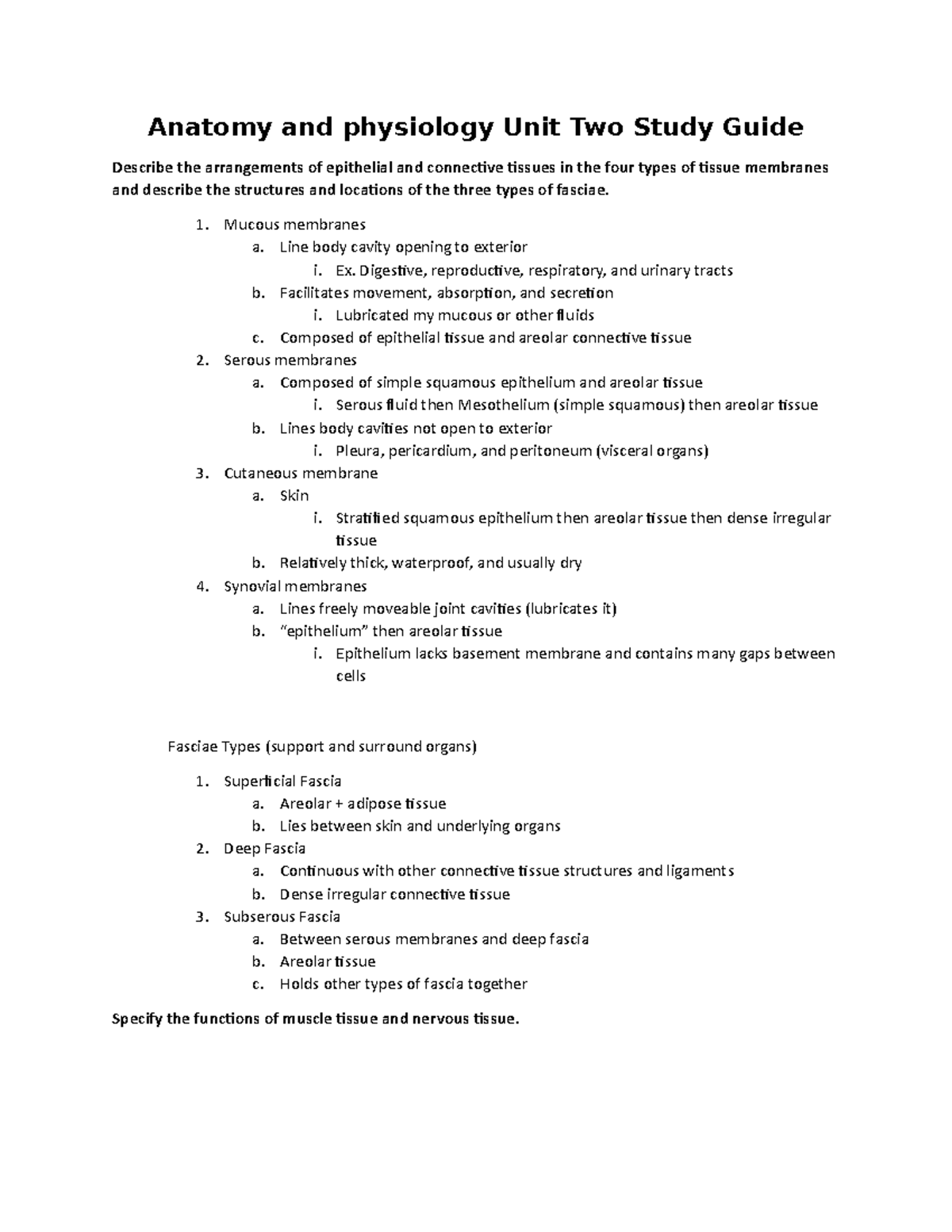A&P Unit Two - Summary Anatomy and Physiology 1 - Anatomy and ...