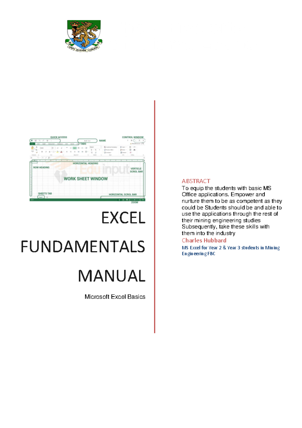 Excel-Fundamentals-lecture notes - EXCEL FUNDAMENTALS MANUAL Microsoft ...