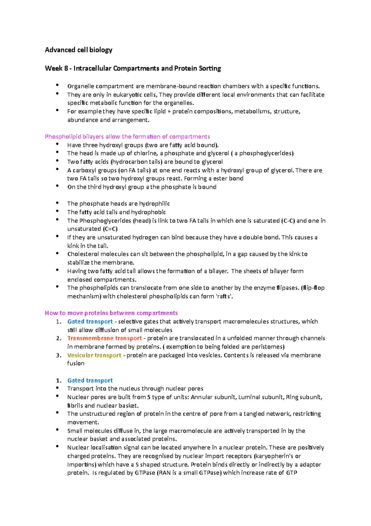 BIO2088-exeter-Advanced cell biology - Advanced cell biology Week 8 ...