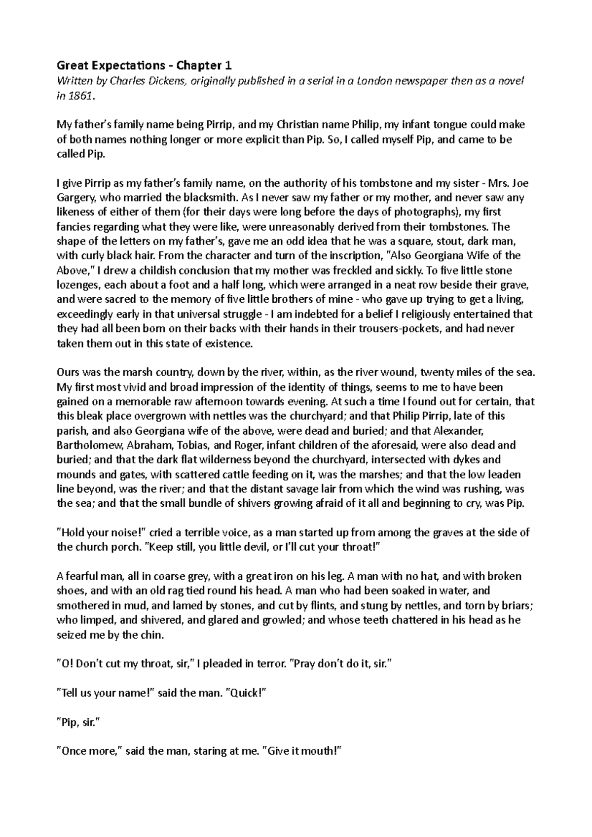 7 - Extract for analysis - Great Expectations Chapter 1 Written Charles ...