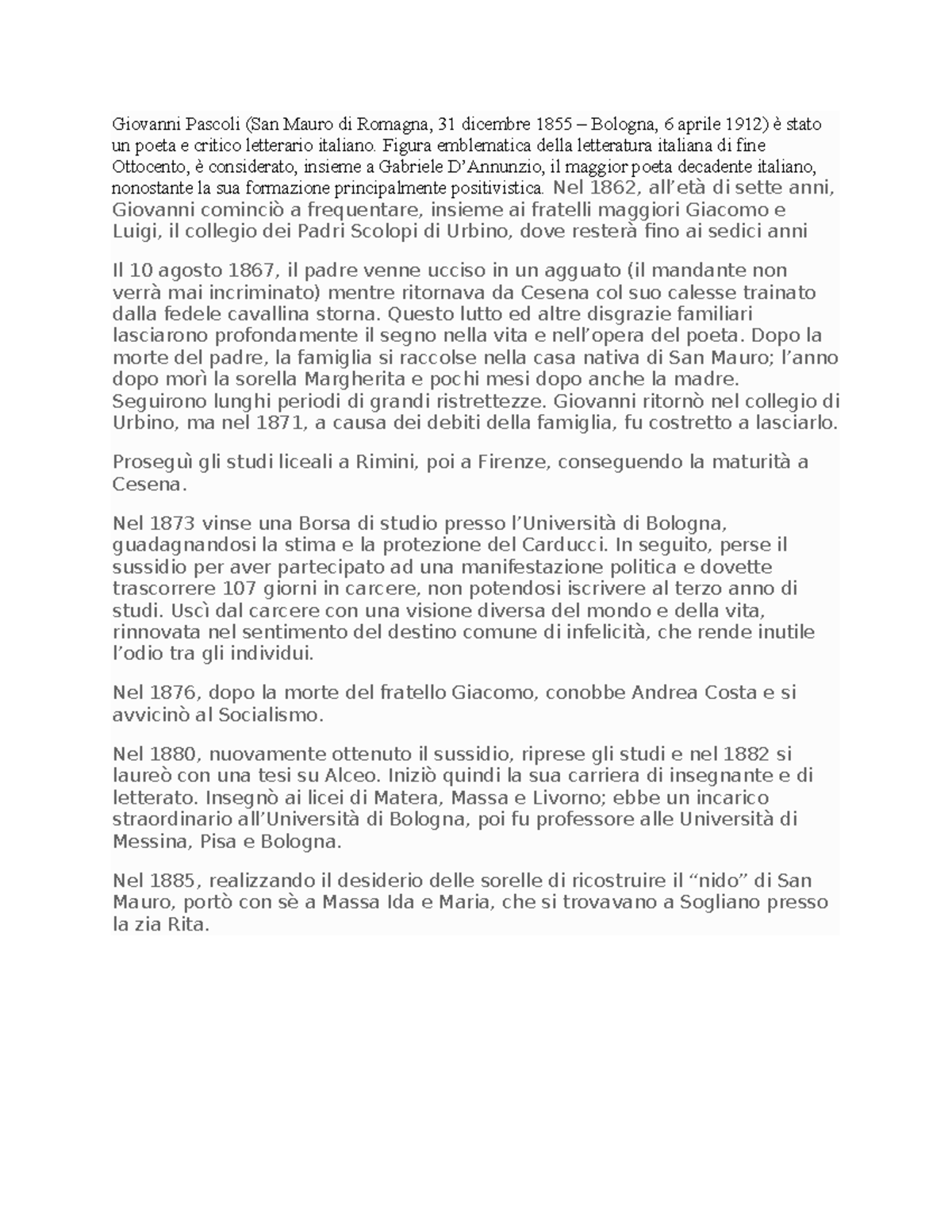 Pascoli - Figura emblematica della letteratura italiana di fine Ottocento, è considerato ...