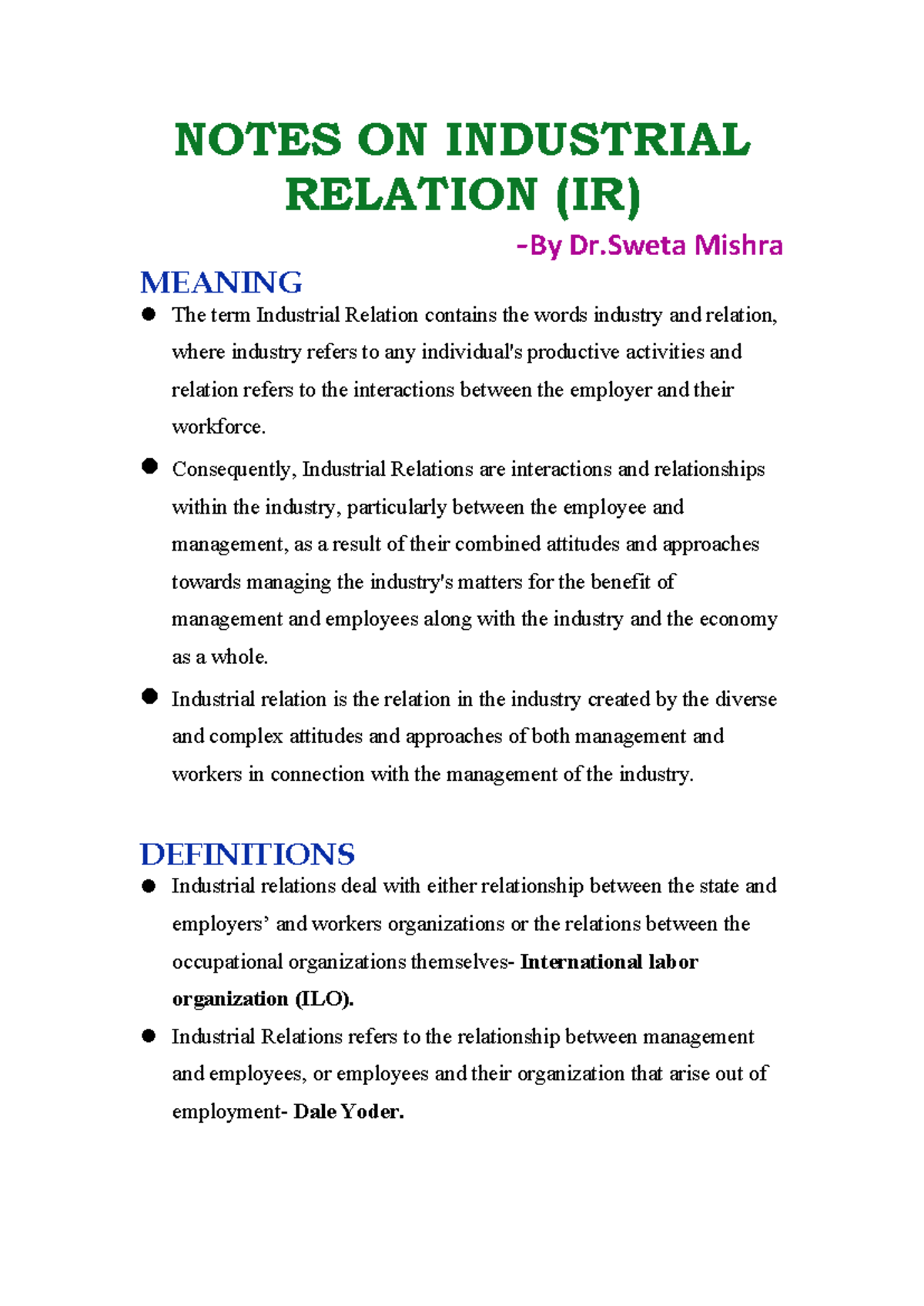 7. Industrial Relation (IR) - NOTES ON INDUSTRIAL RELATION (IR) - By Dr ...