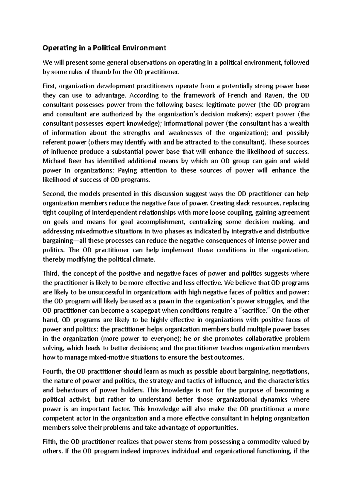 Operating in a Political Environment - First, organization development ...