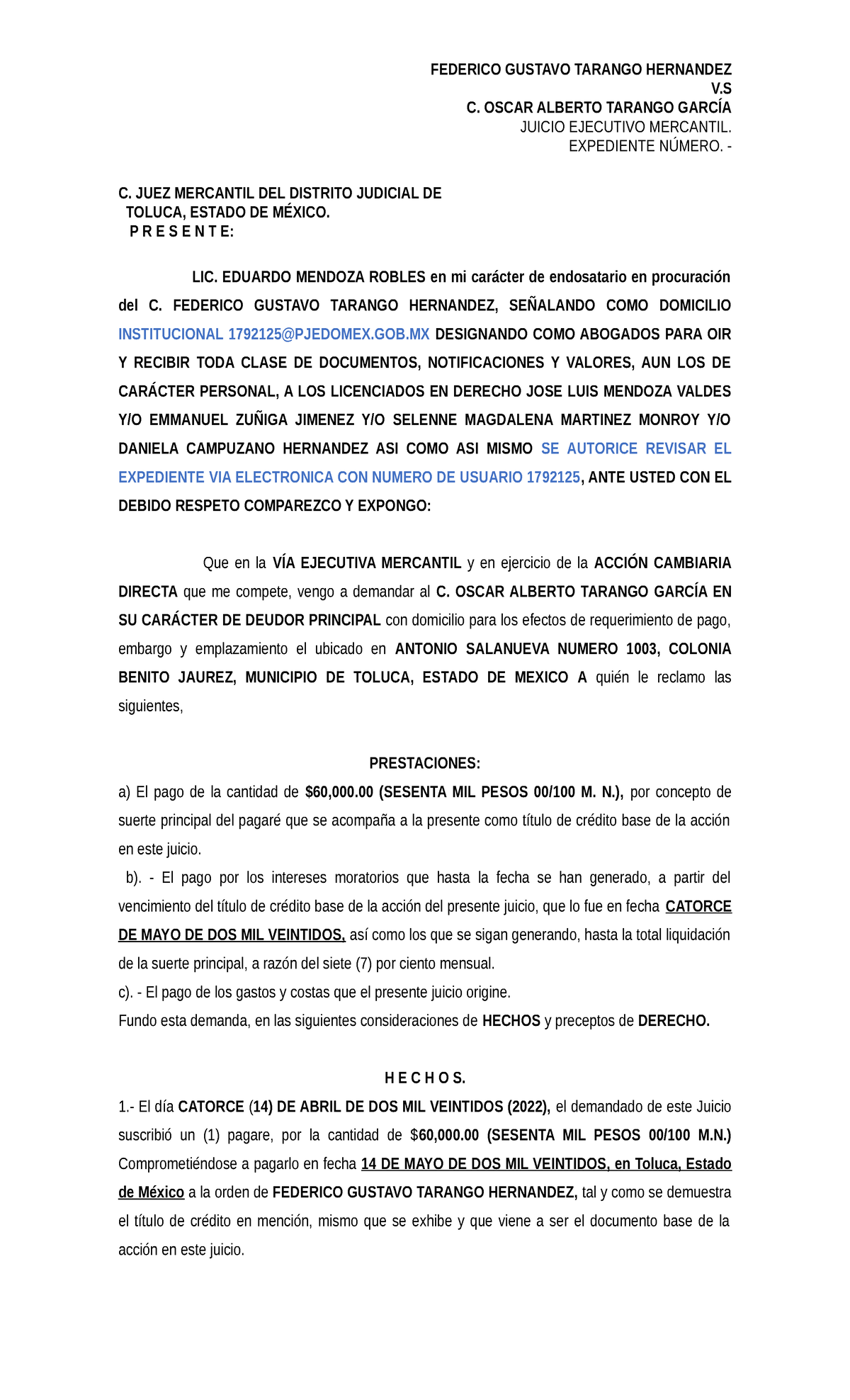 Federico Gustavo Tarango Hernandez VS Oscar Alberto Tarango GarcíA ...