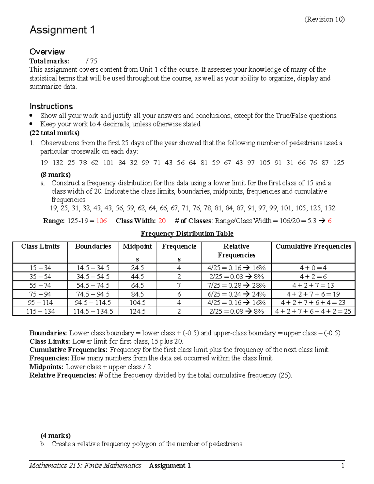 Math 215 Assignment 1 - Marked 100% - BES 107 - Studocu