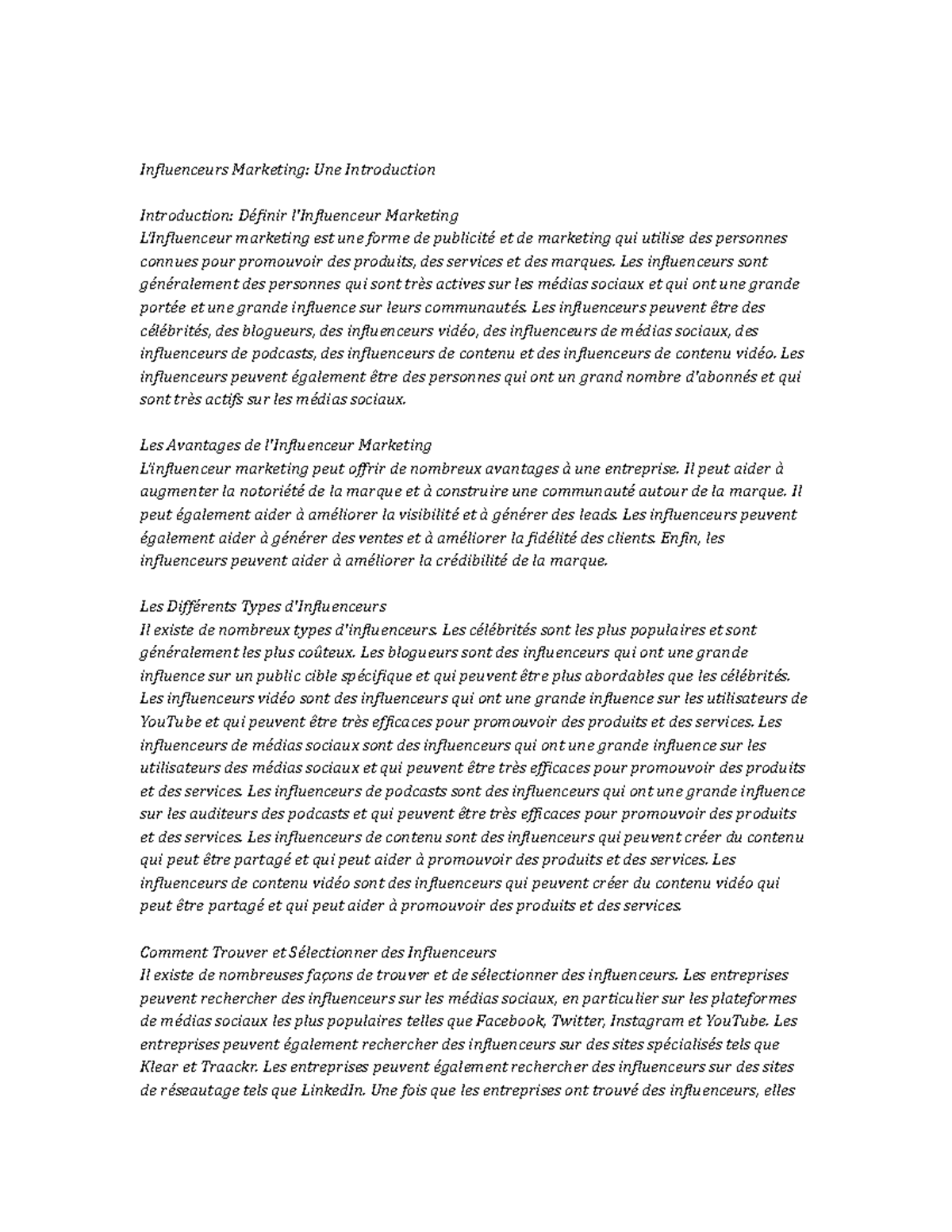 Influencer Marketing note study - Influenceurs Marketing: Une ...