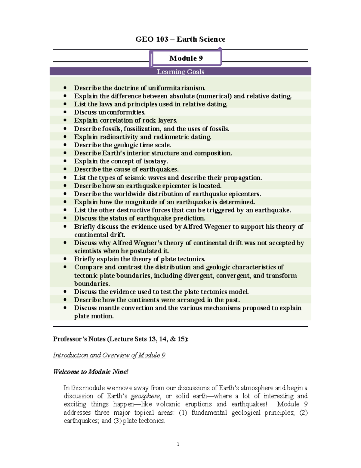 Module 9 - Lecture notes 9 - GEO 103 – Earth Science Learning Goals ...