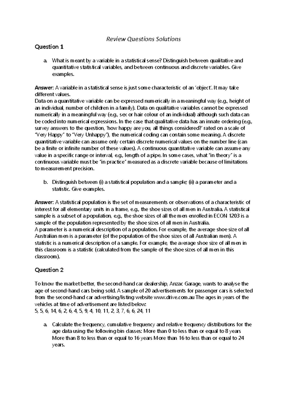 Chapter 1 Descriptive Statistics - Review Questions Solutions - Revi ew ...