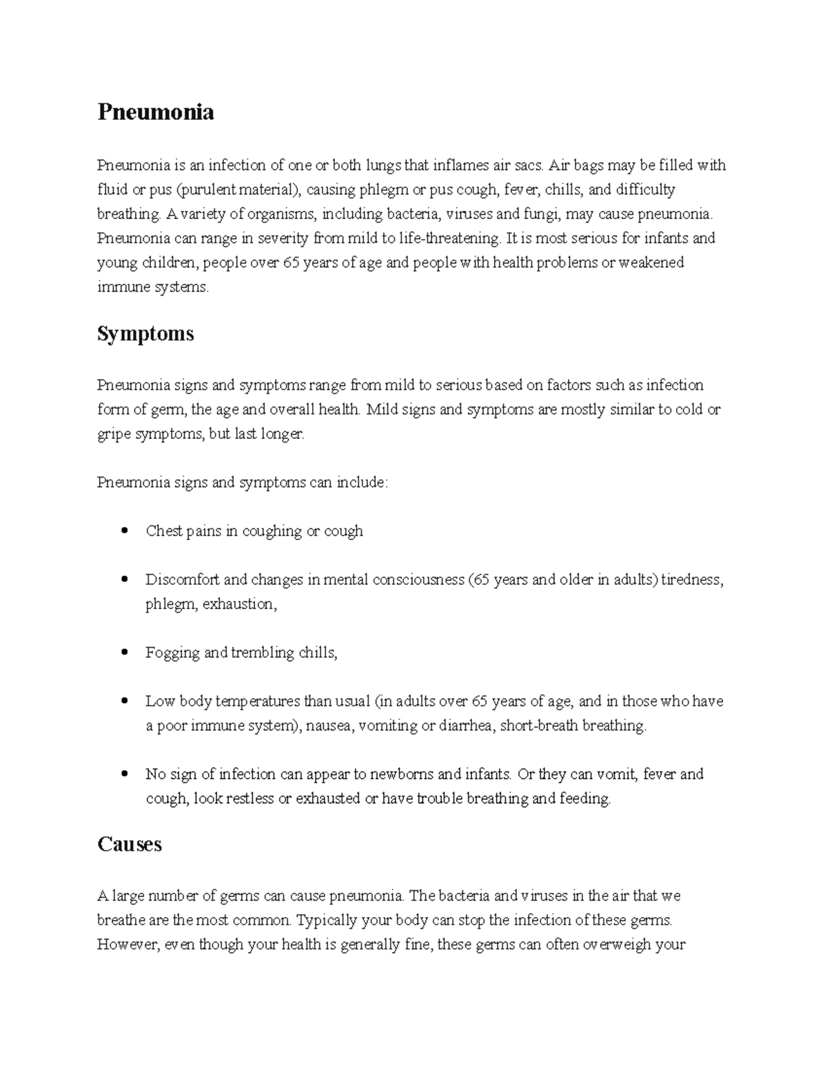 Pneumonia - Detail on Sar - Pneumonia Pneumonia is an infection of one ...