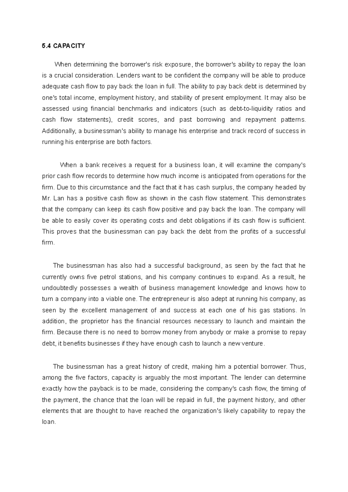 Capacity - FOR PRACTICE - 5 CAPACITY When determining the borrower's ...