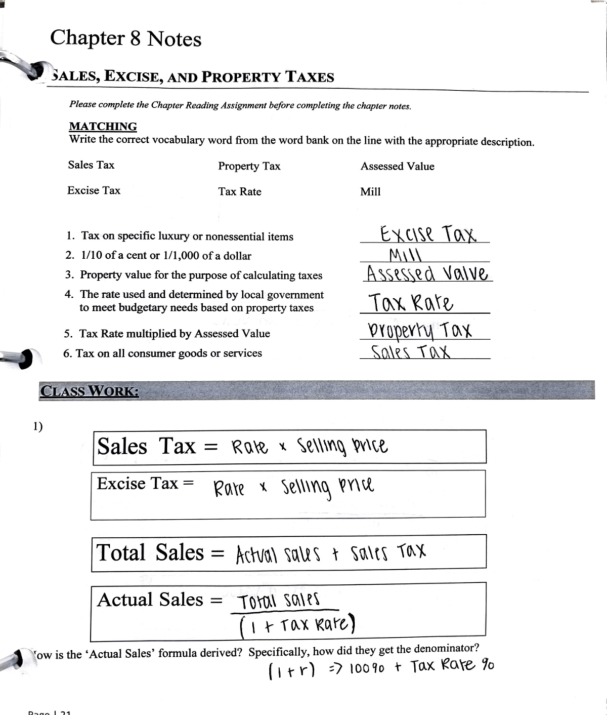 Chapter 8 Notes - Sales, Excise, and Property Taxes - Chapter 8 Notes ...