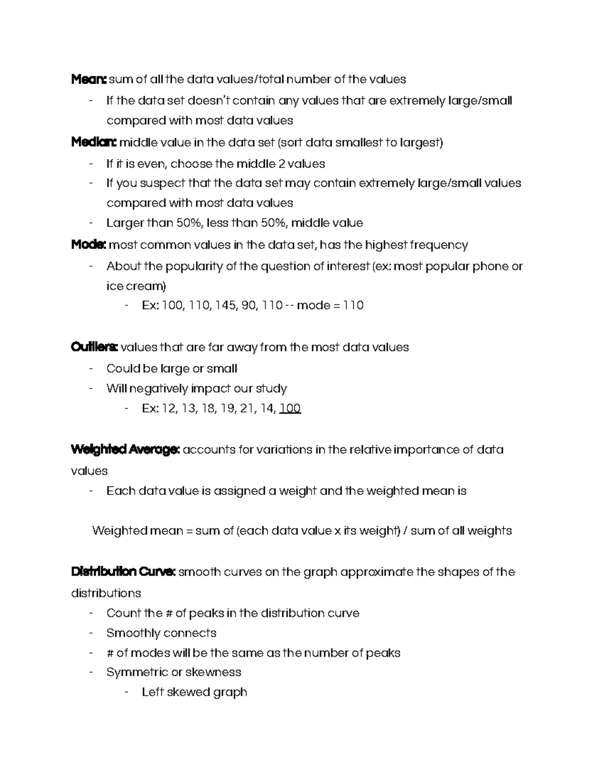 Chapter 4 - Mean: sum of all the data values/total number of the values ...