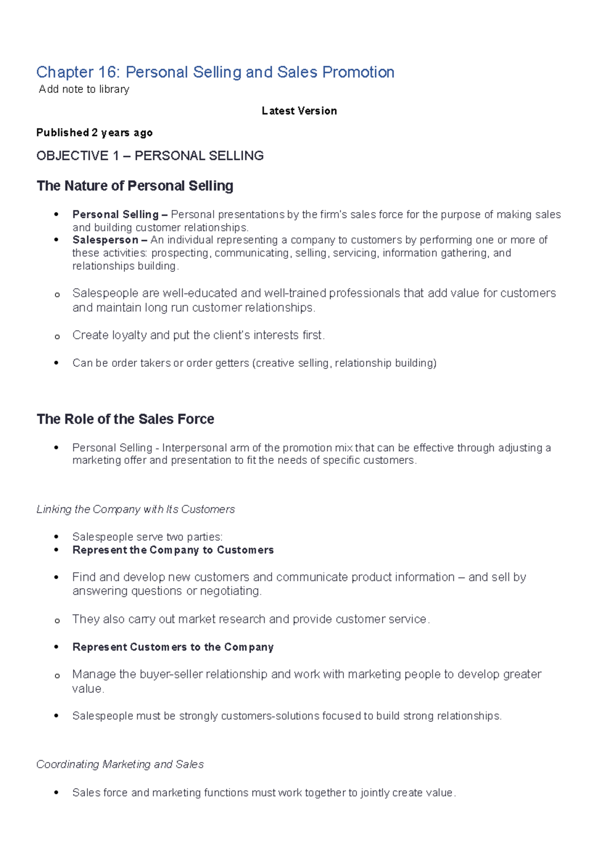 Personal selling and sales promotion - Chapter 16: Personal Selling and ...