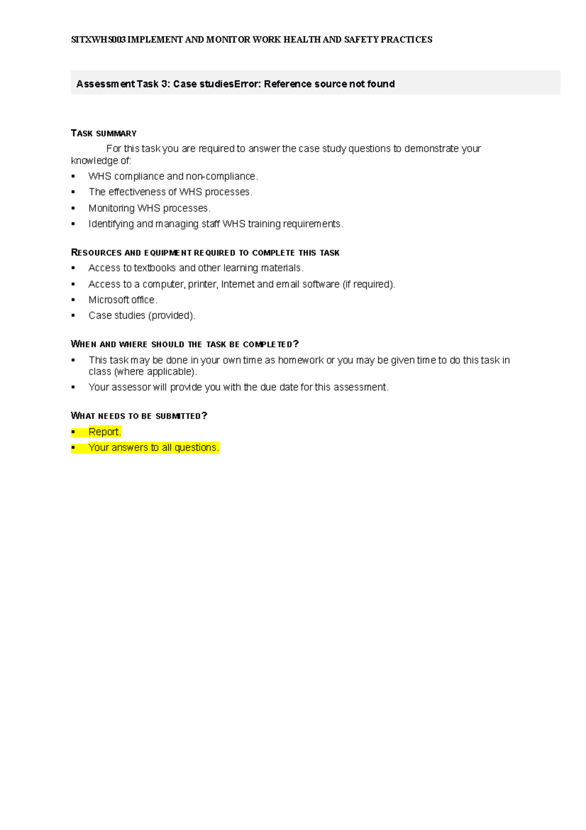 Sitxwhs 003 TASK 3A - Helpful notes - Assessment Task 3: Case ...