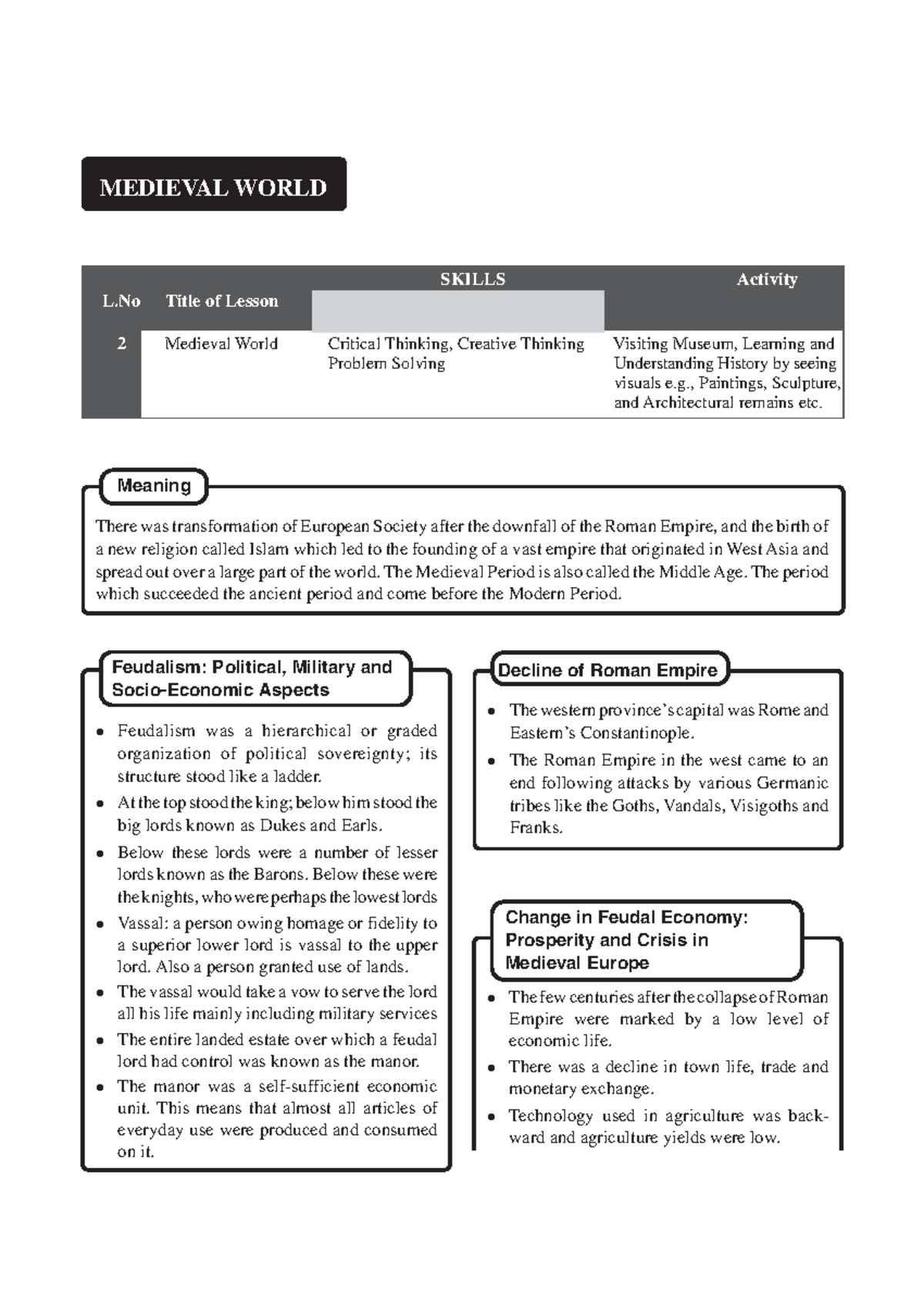 Lesson 2 - History - MEDIEVAL WORLD SKILLS Activity L Title of Lesson 2 ...