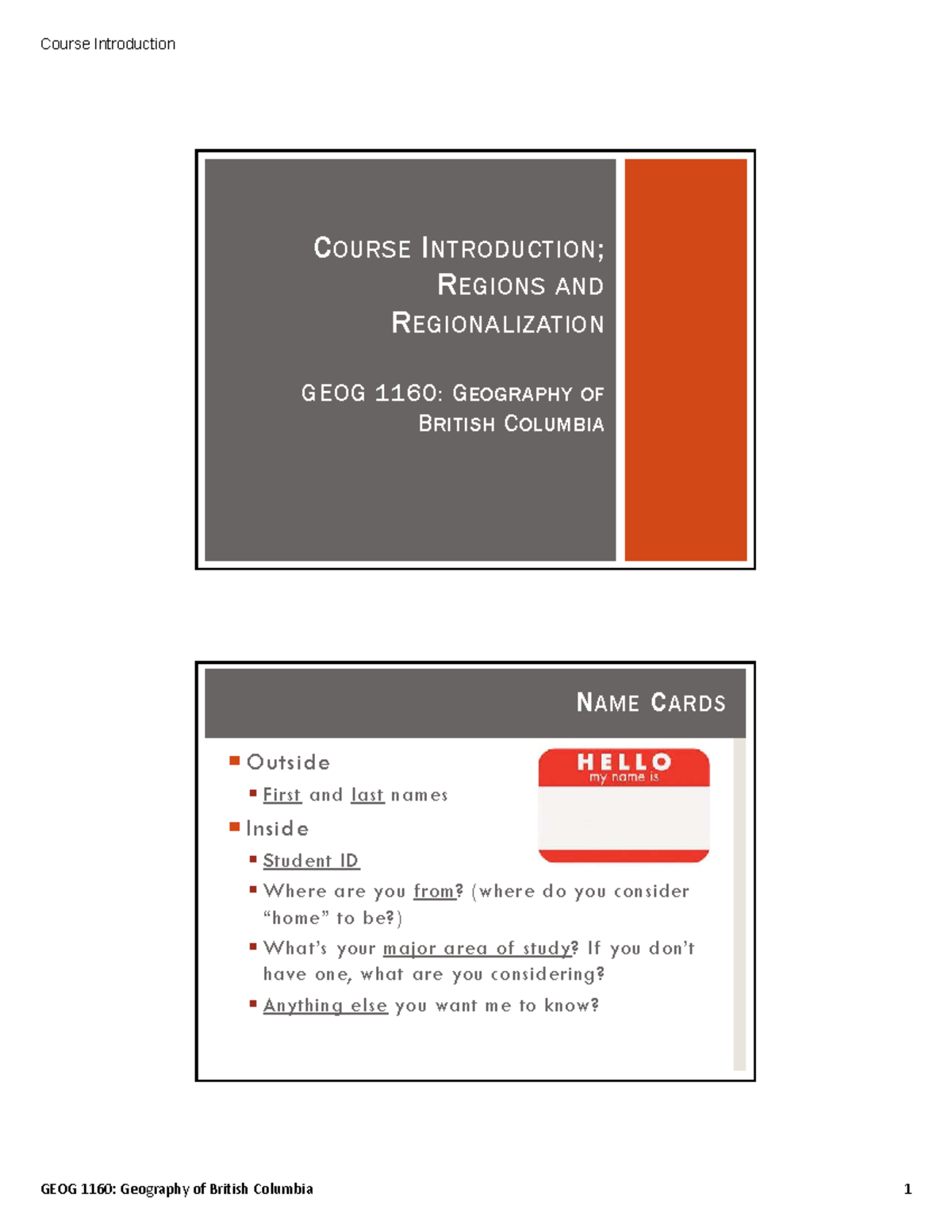 1 - Course Introduction and Regions - COURSEINTRODUCTION; REGIONS AND ...