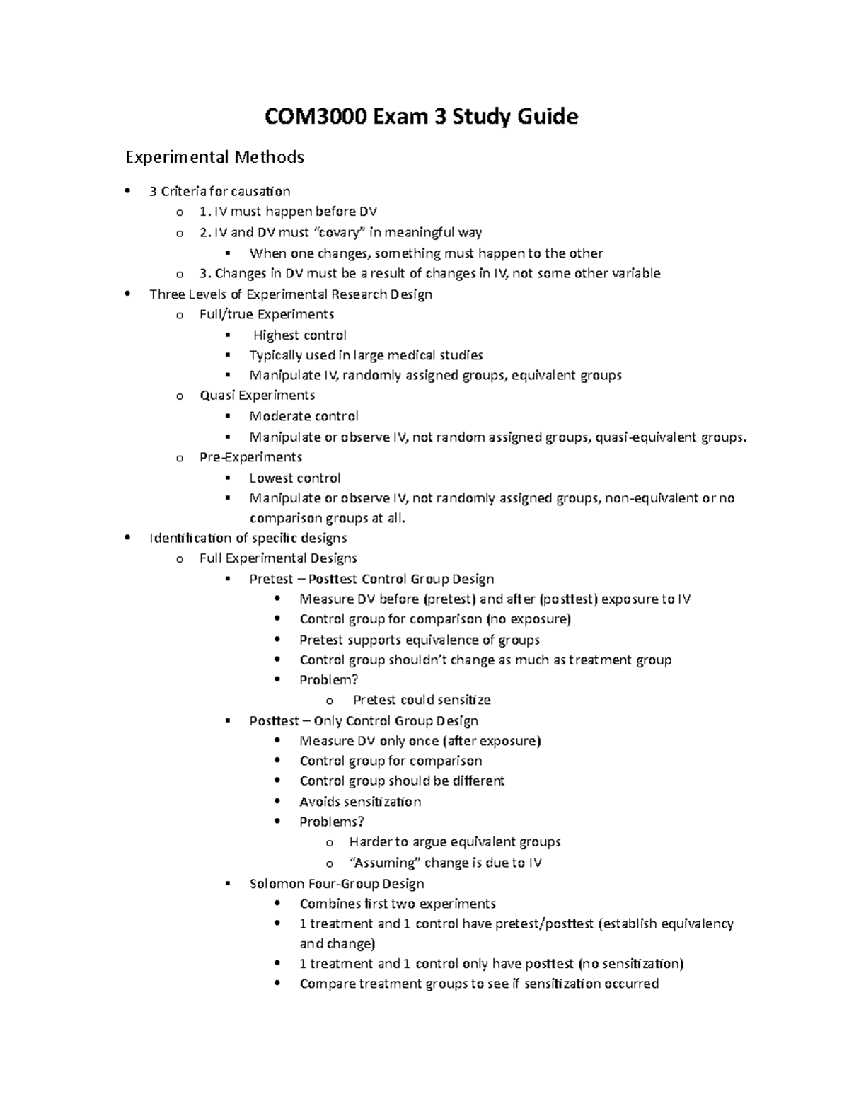 COM3000Exam3Study Guide - COM3000 Exam 3 Study Guide Experimental ...