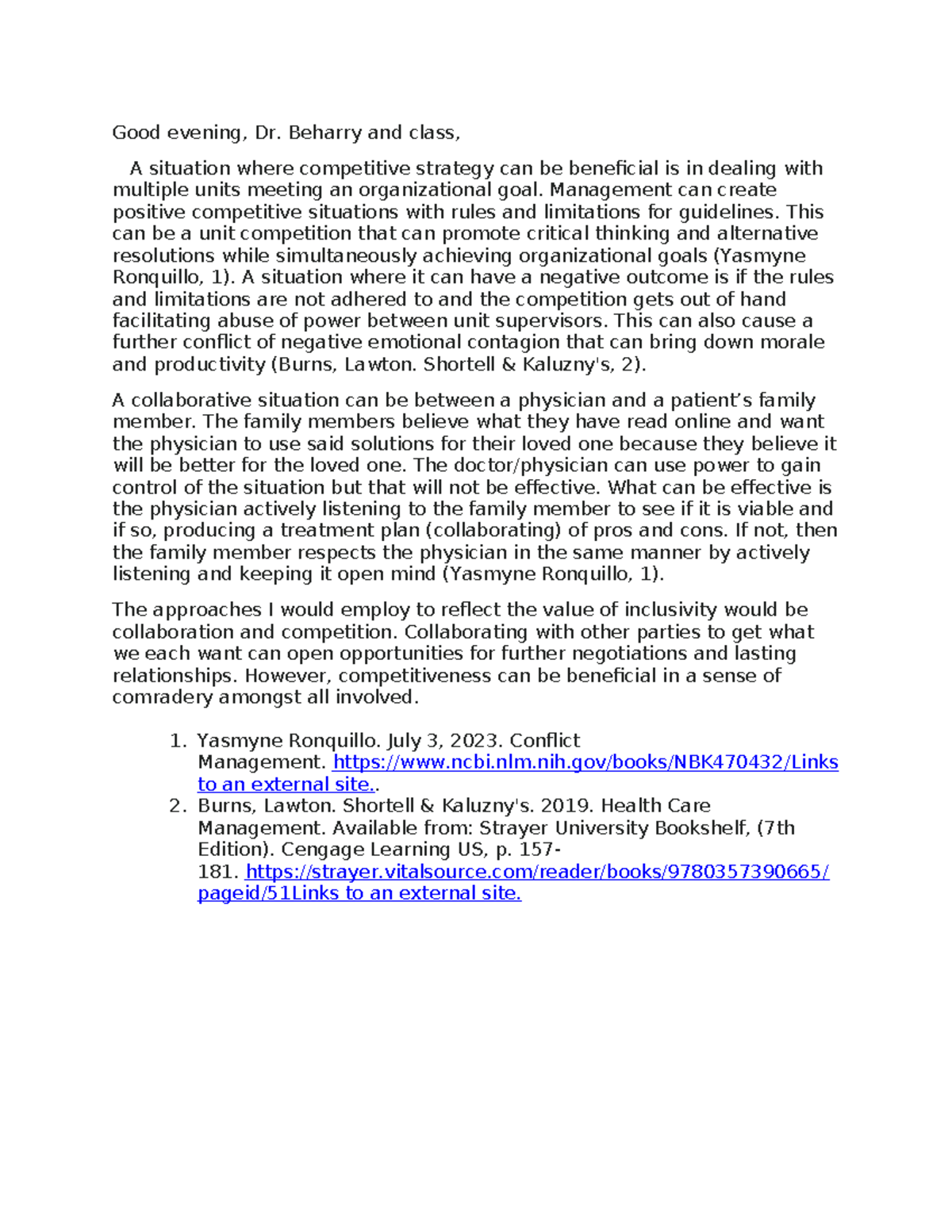 HSA 501 Week 5 DQ 8 - Discussion Question - Good evening, Dr. Beharry ...