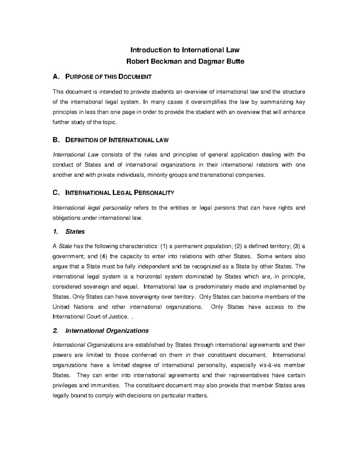 Introduction to international law Robert Beckman and Dagmar Butte ...