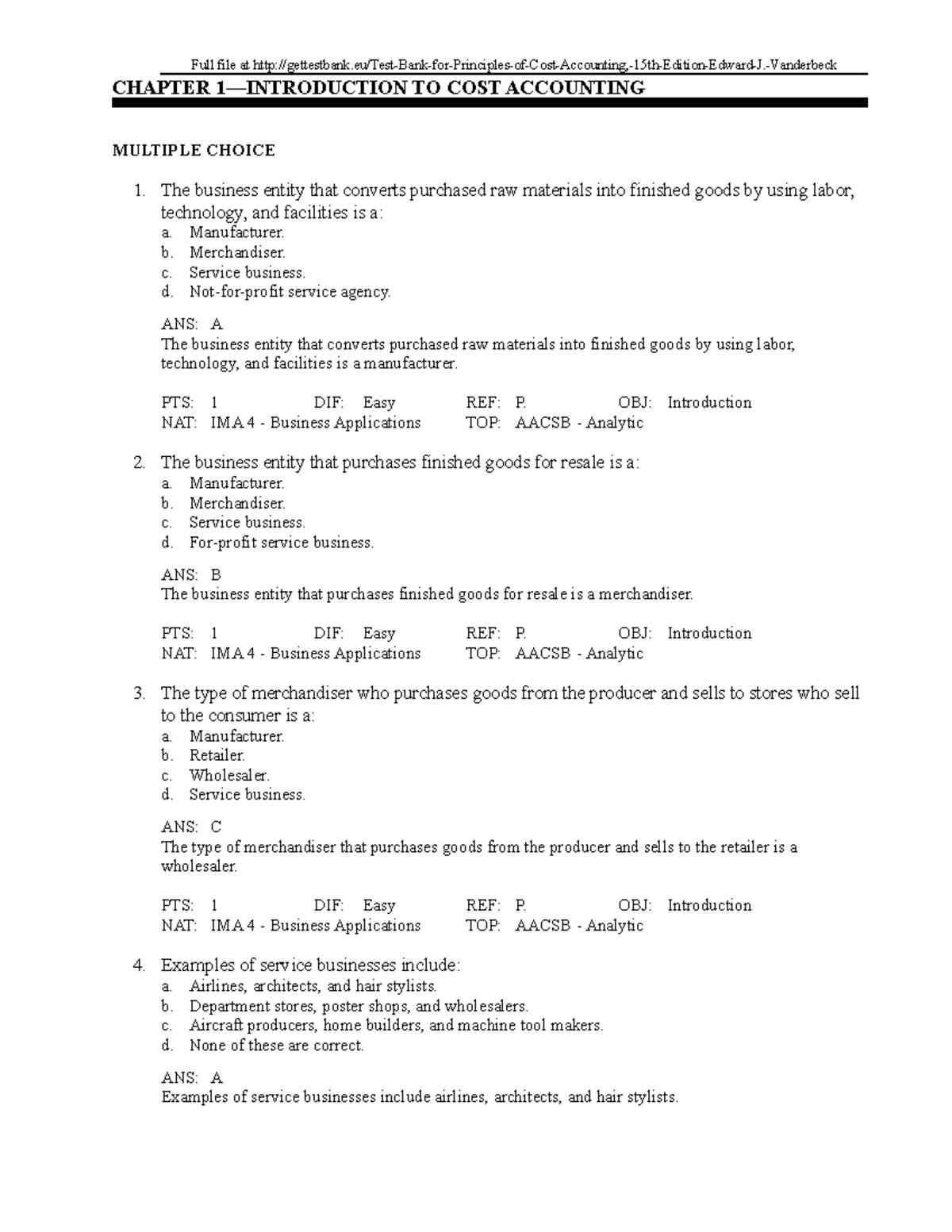 Test Bank for Principles of Cost Accounting, 15th Edition Edward J ...