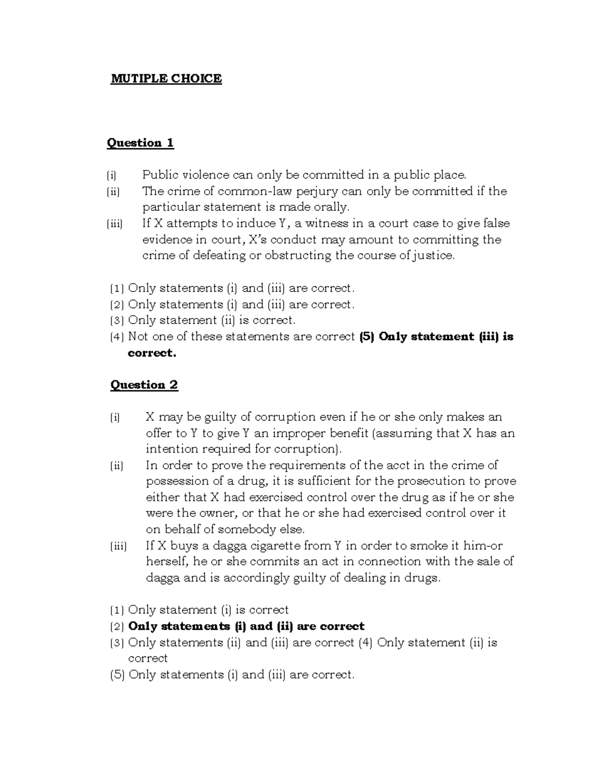 CRW2602 Exam Pack 1 - Summary Criminal Law: Specific Crimes - MUTIPLE ...