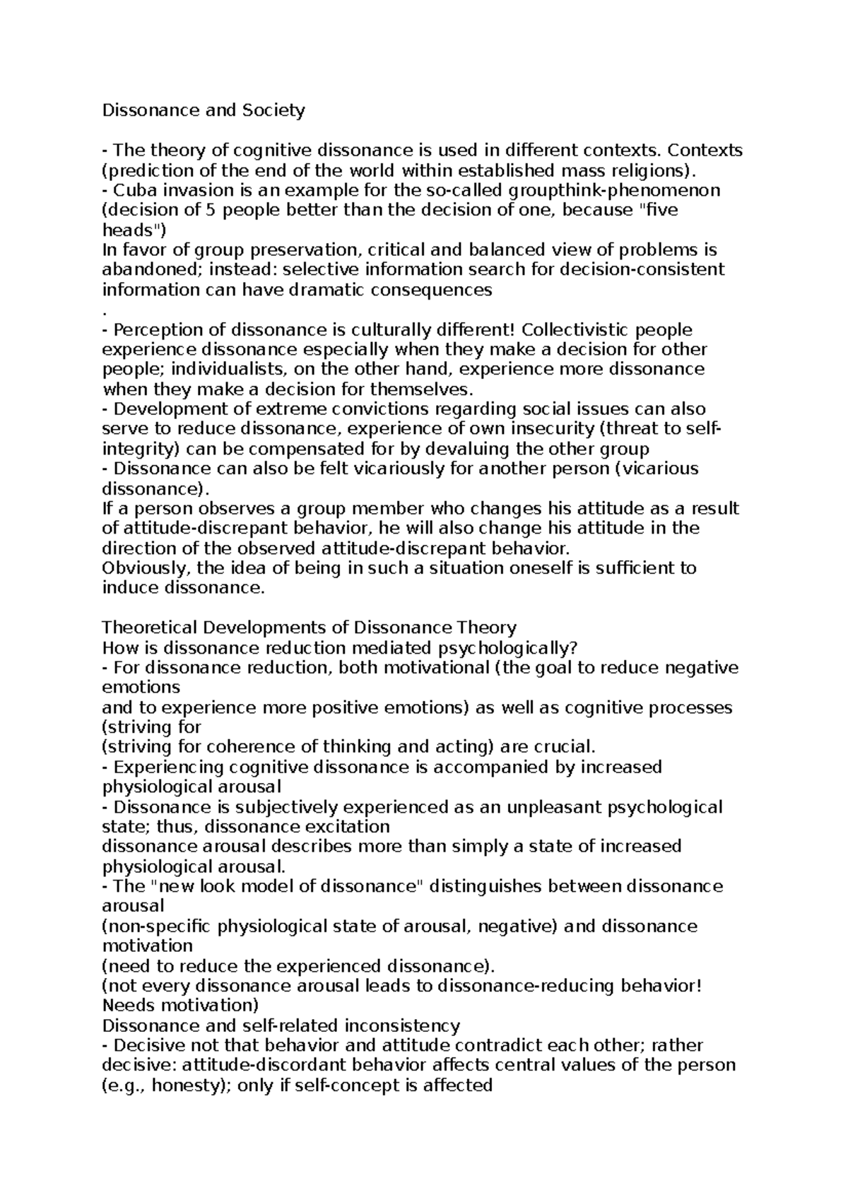 Dissonance and Society - Dissonance and Society The theory of cognitive ...