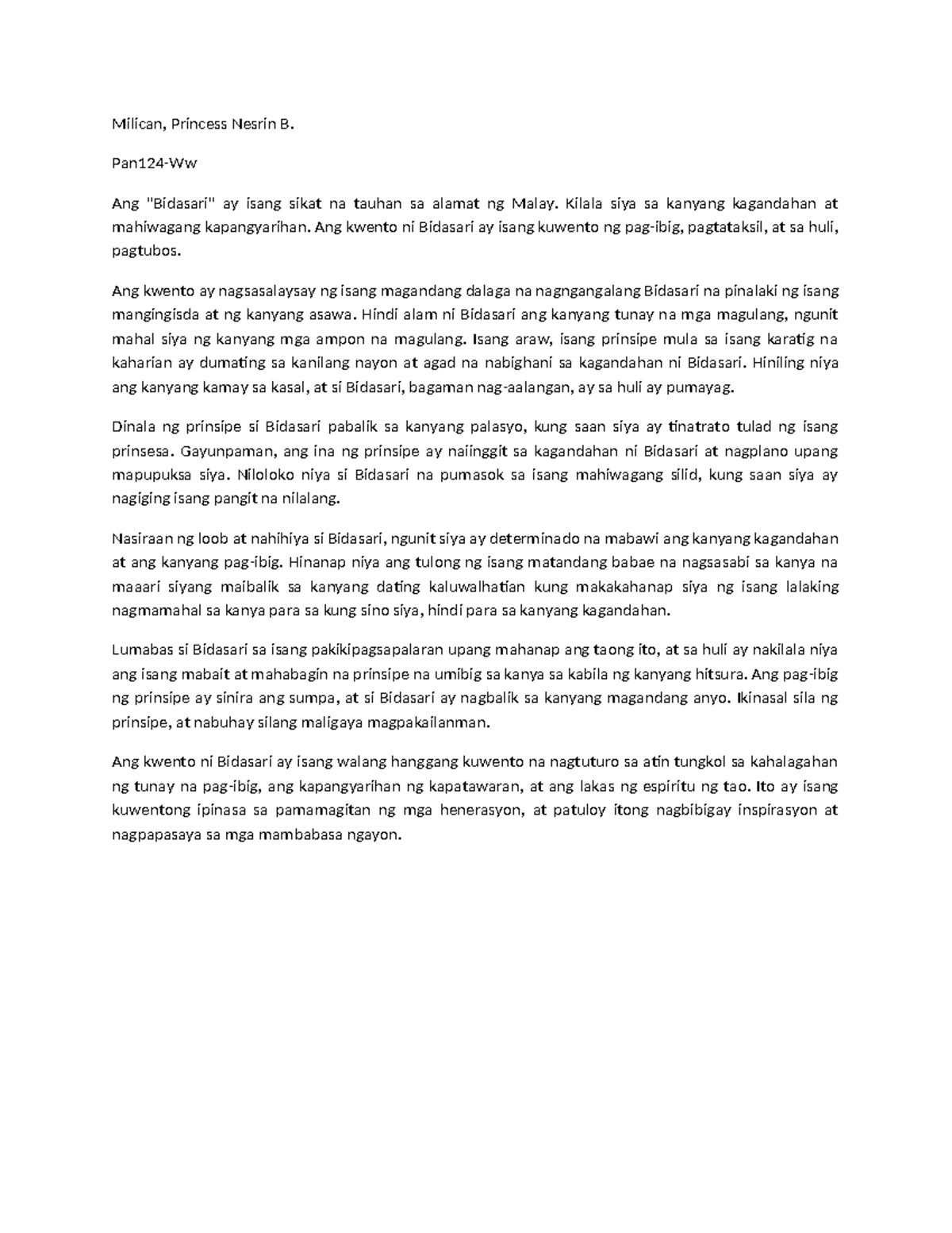 Bidasari epikong Mindanao - Milican, Princess Nesrin B. Pan124-Ww Ang ...