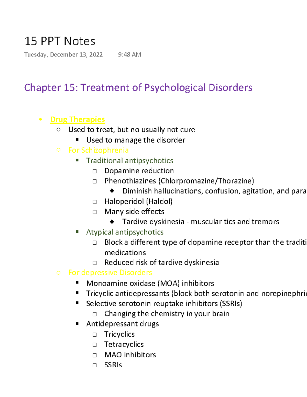 15 PPT Notes Treatment of Psychological Disorders - Chapter 15 ...