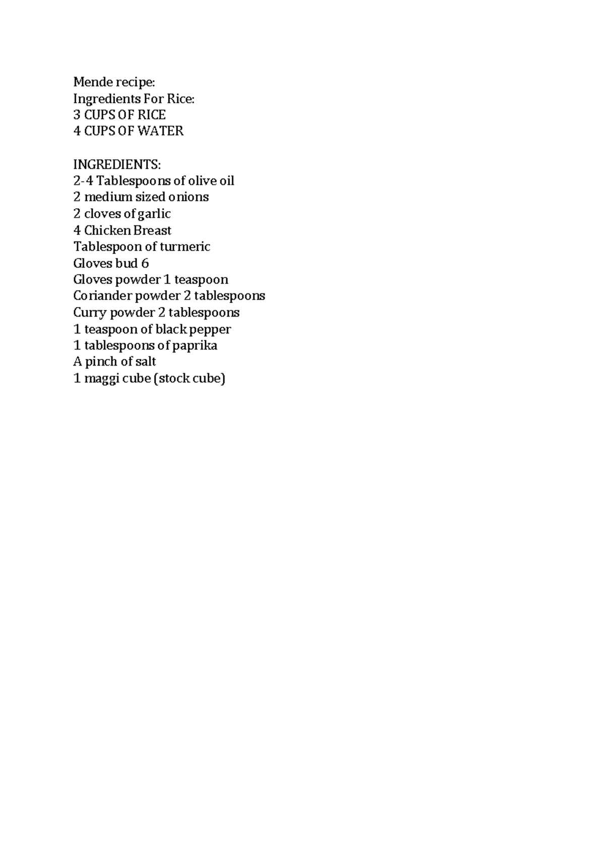 Food studies exemplar - Fkfk - Mende recipe: Ingredients For Rice: 3 ...