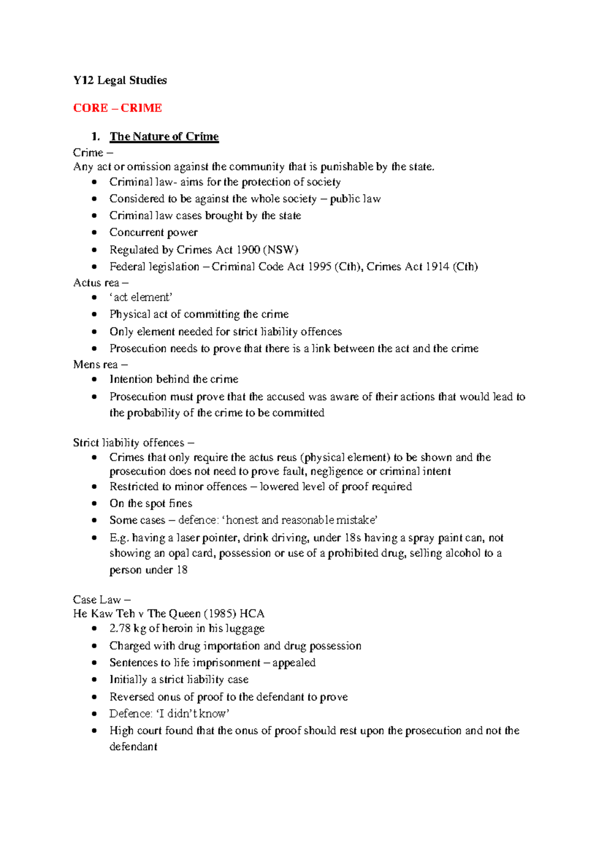 Y12 Legal Studies Crime and Human Rights Notes - Y12 Legal Studies CORE ...