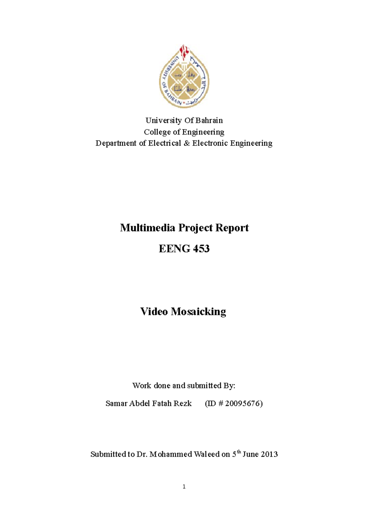 MM report - University Of Bahrain College of Engineering Department of ...