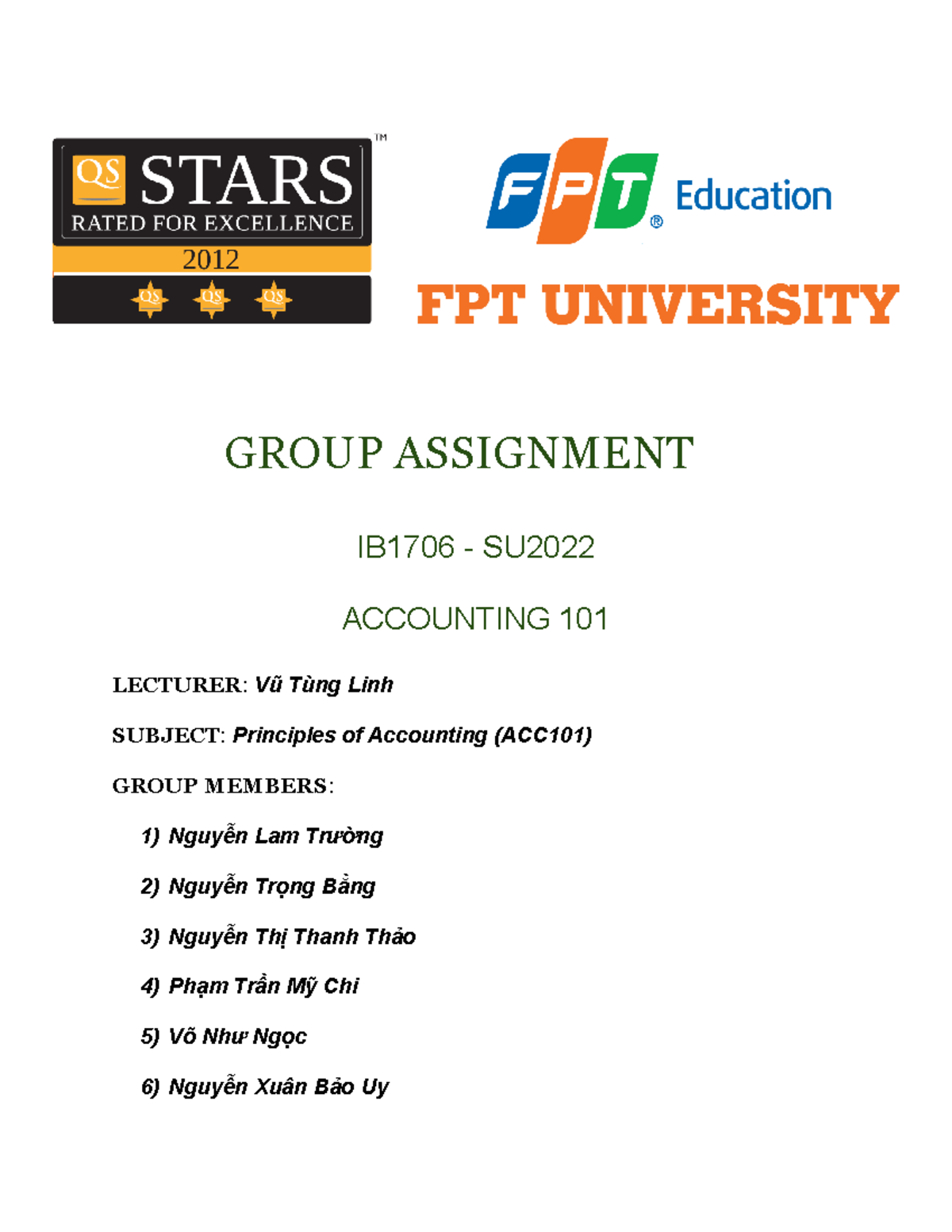 ACC Assigment(Trường, Bằng, Thảo, Chi, Ngọc, Uy) - GROUP ASSIGNMENT ...