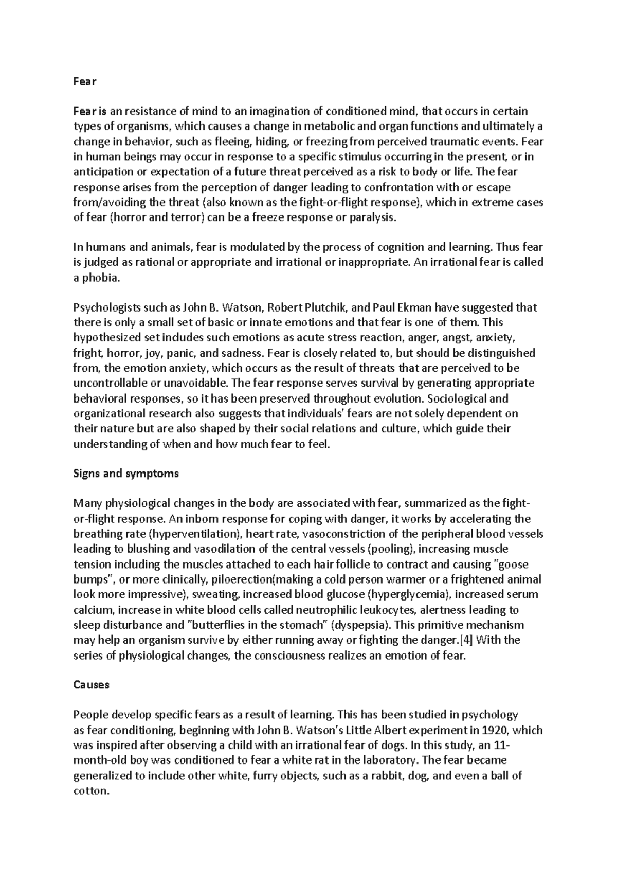 Fear - engelska - Fear Fear is an resistance of mind to an imagination ...