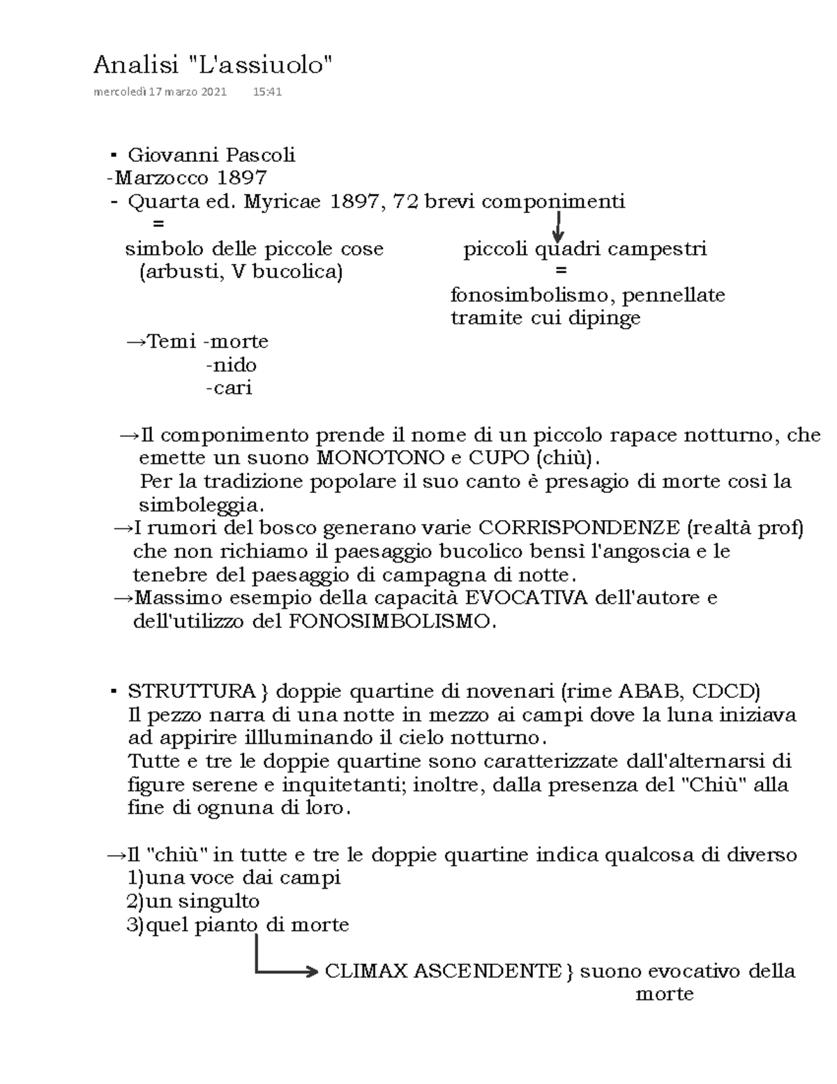 Analisi L'assiuolo giovanni pascoli poesia - Letteratura latina - UniMi ...