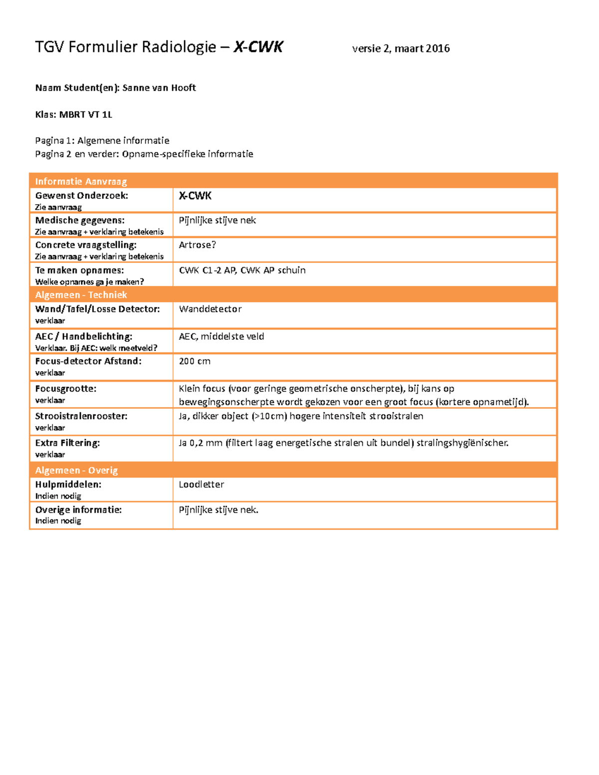 X-CWK artrose - Röntgen cervicale wervelklom - TGV Formulier Radiologie ...