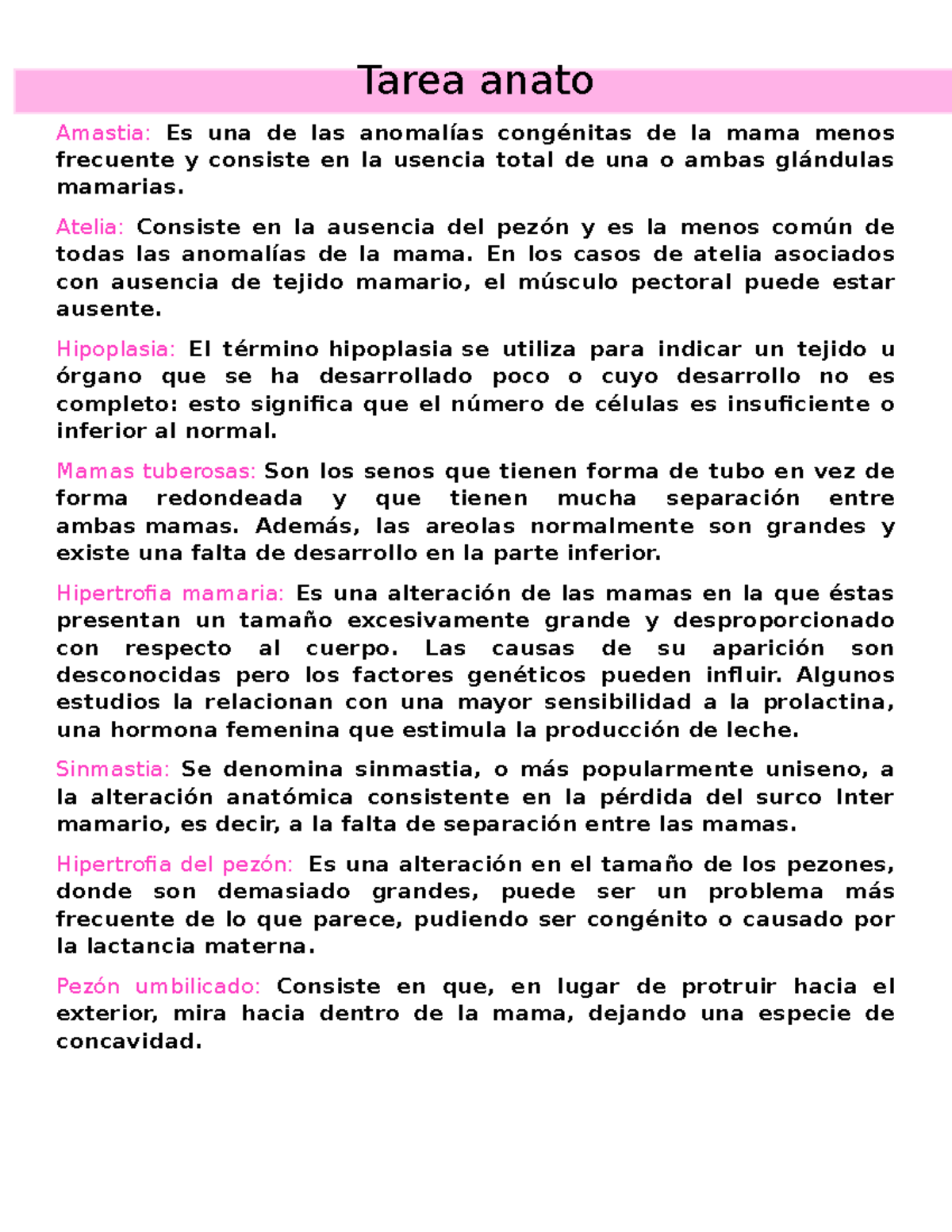 Tarea anato - Definiciones patologias mamarias - Tarea anato Amastia ...