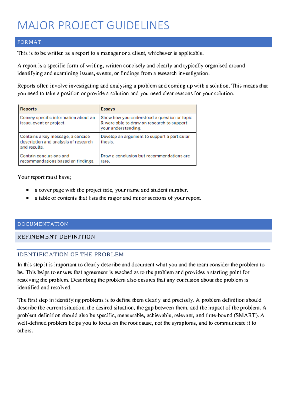 PRE - Major Project Guidelines - MAJOR PROJECT GUIDELINES FORMAT This ...