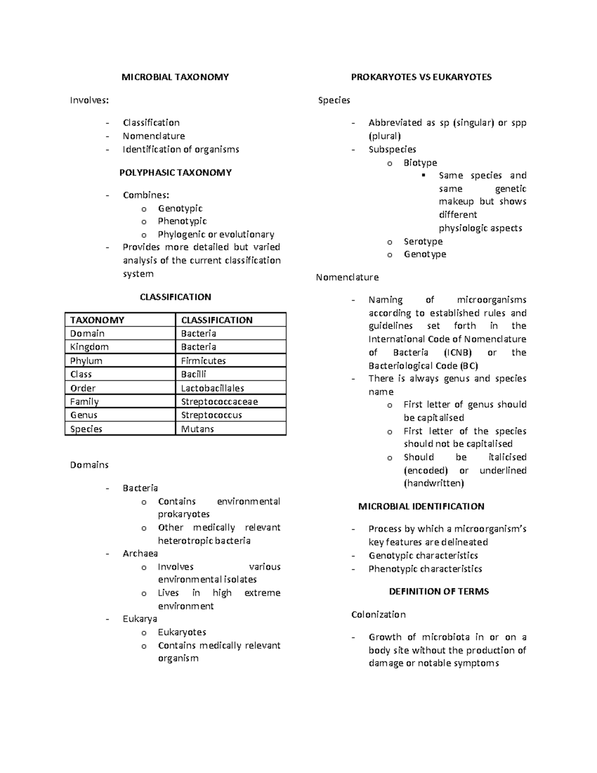 Microbial- Taxonomy - MICROBIAL TAXONOMY Involves: Classification Nomenclature Identification of ...