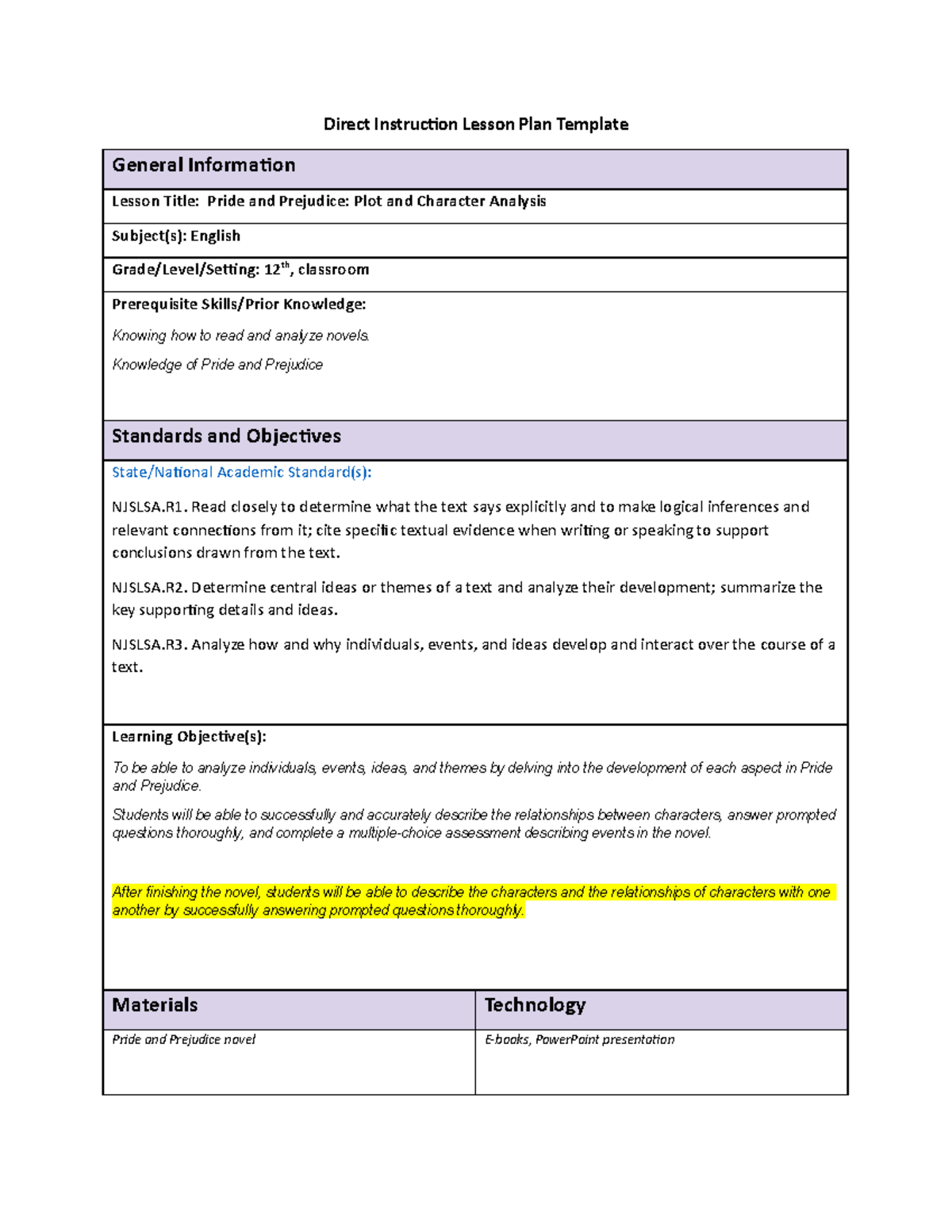 Task 1 Direct Instruction - Direct Instruction Lesson Plan Template General Information Lesson ...