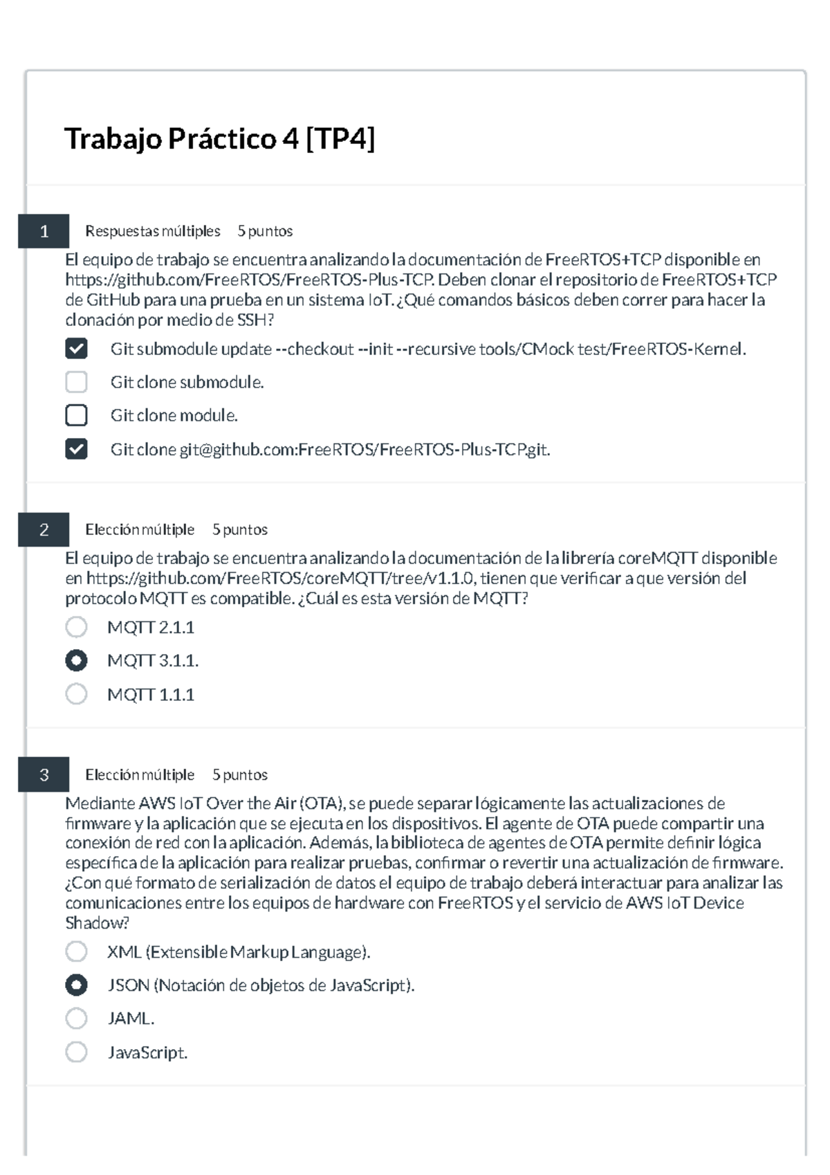 Tp4-soa-92 - Trabajo practico al 92% - Respuestas múltiples 5 puntos El equipo de trabajo se ...