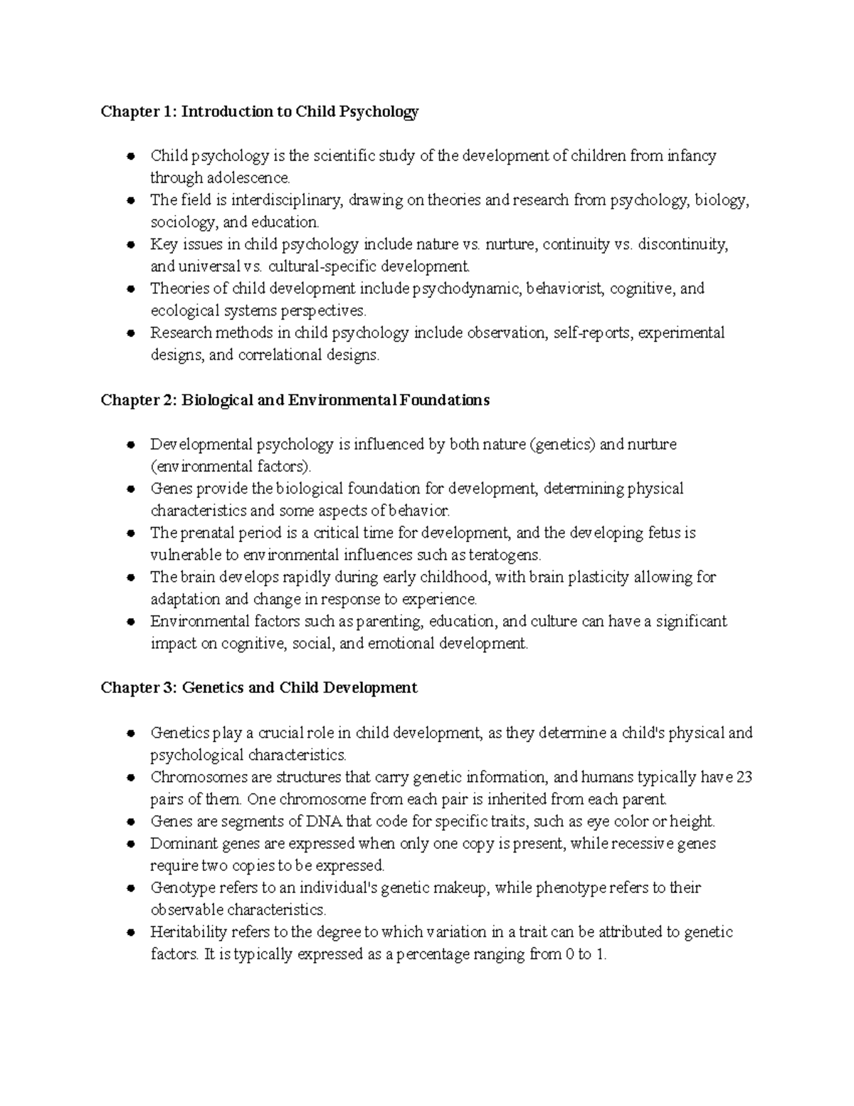 Chapter 1-3 Notes - Chapter 1: Introduction to Child Psychology Child ...