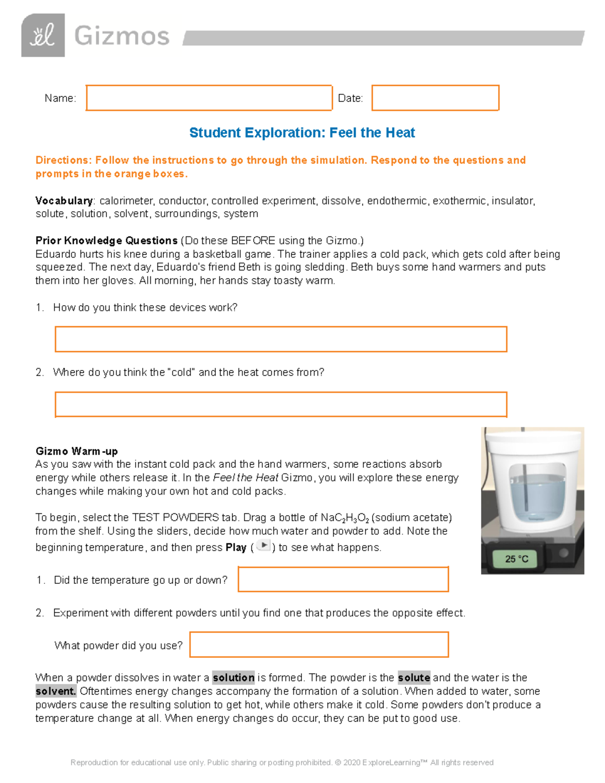 Siddhartha Pothukuchi - Gizmos - Feel the Heat - 14028420 - Name: Date ...
