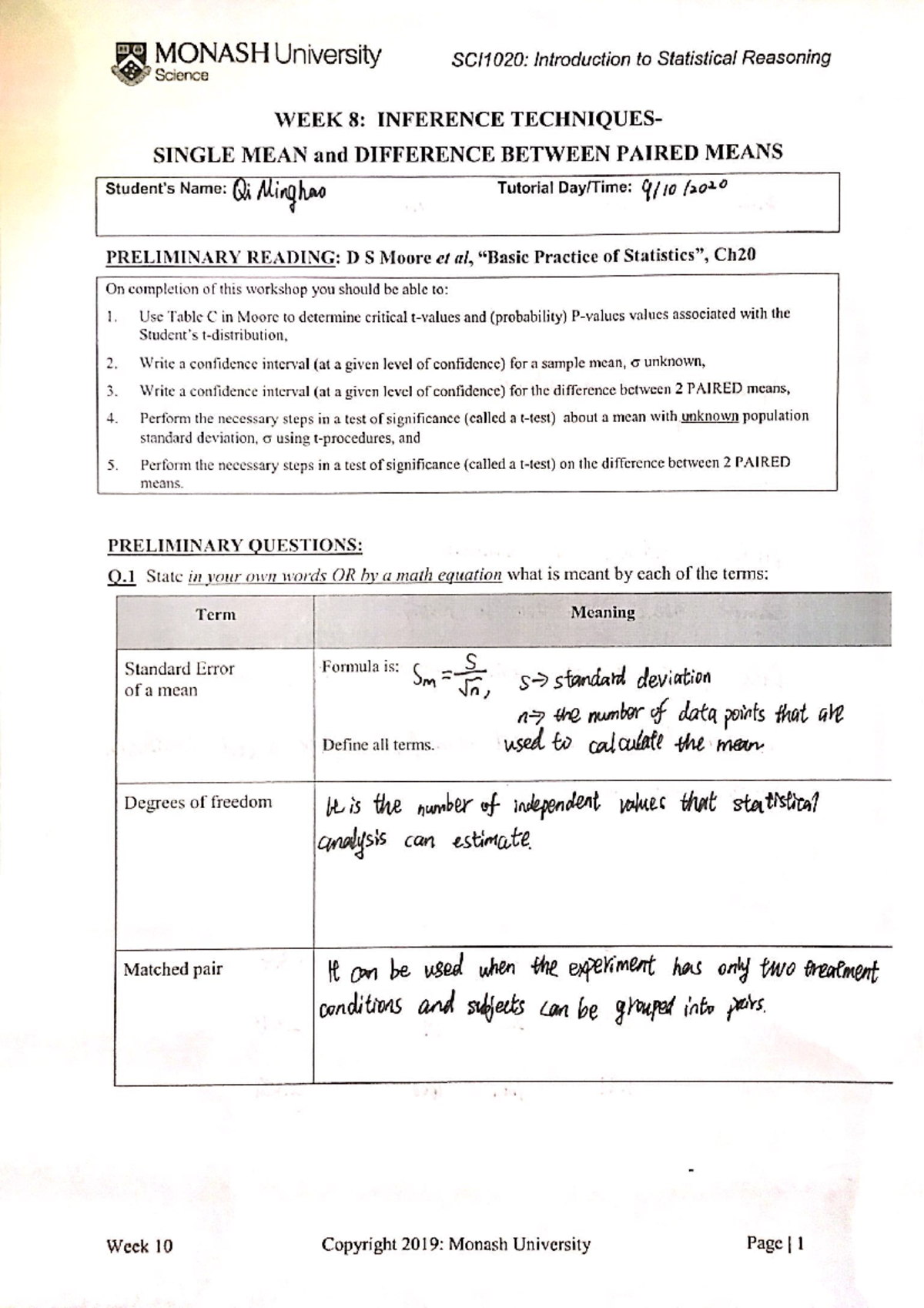 Worksheet 8 - introduction to statistic - Studocu