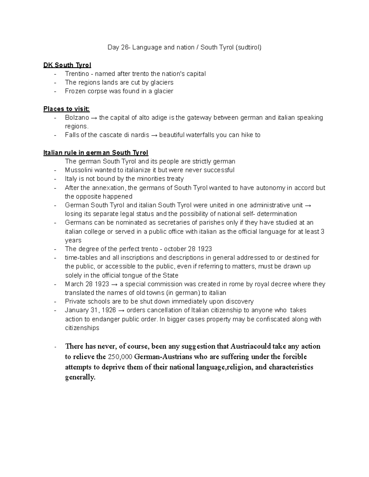 Day 26 Homework - South Tyrol - Day 26- Language and nation / South ...