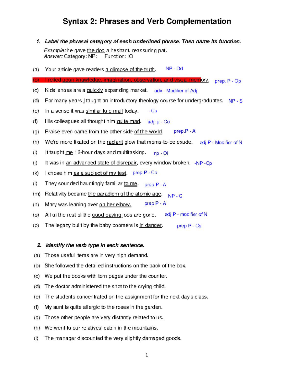 A11 Syntax Phrases and Verb Complementation - Syntax 2: Phrases and Verb Complementation Label ...