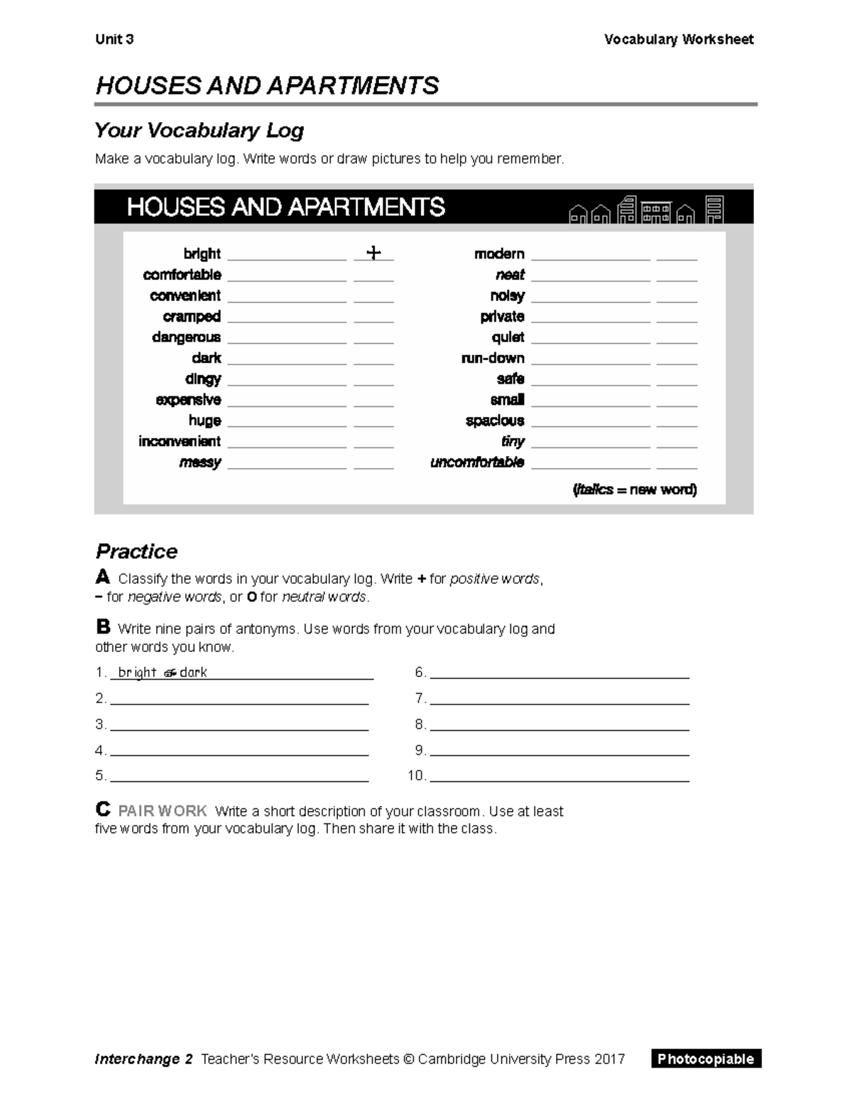 Interchange 5th Ed Level 2 Unit03 Vocabulary Worksheet - Unit 3 ...