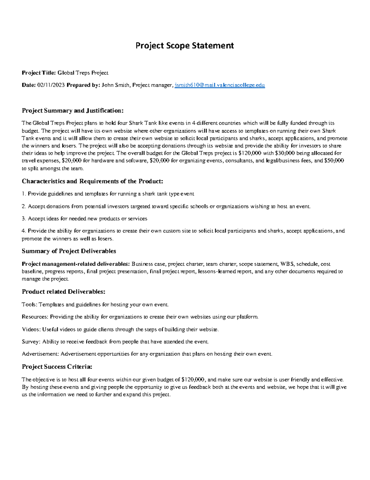 Chap5Task2 - Global Treps Project chapter 5 task 2 - Project Scope ...