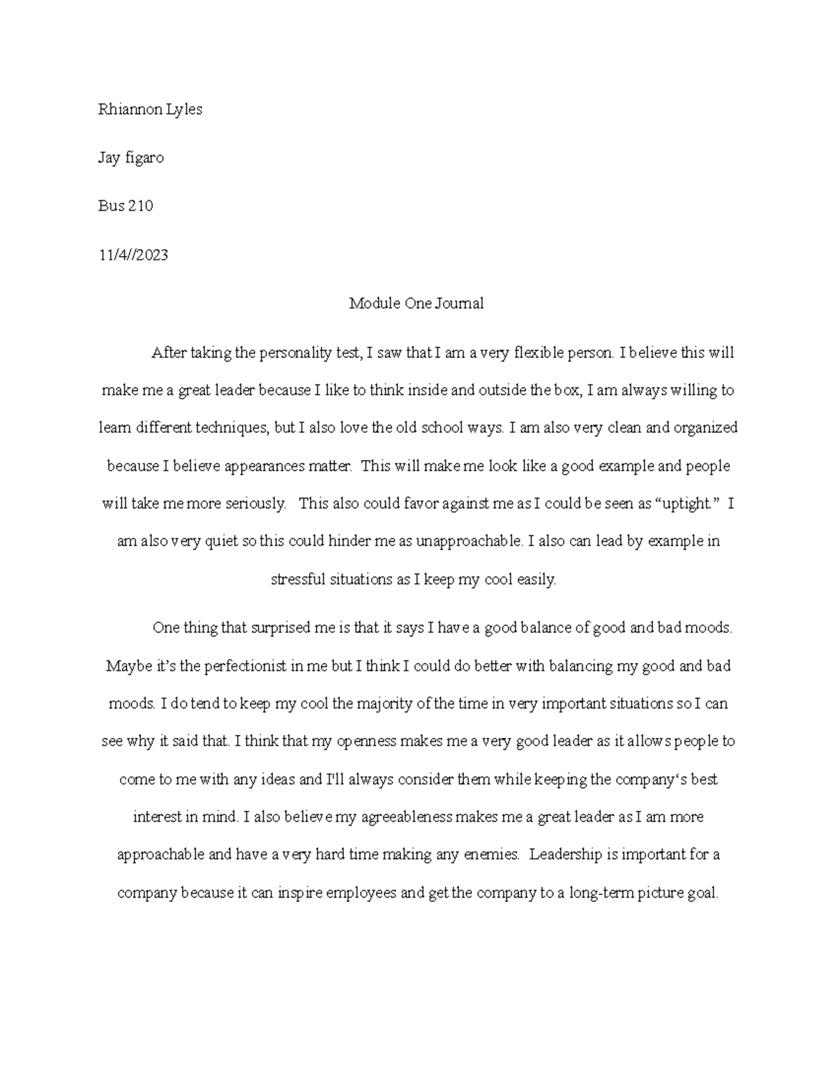 Bus 210 mod 1 - first assignment - Rhiannon Lyles Jay figaro Bus 210 11 ...